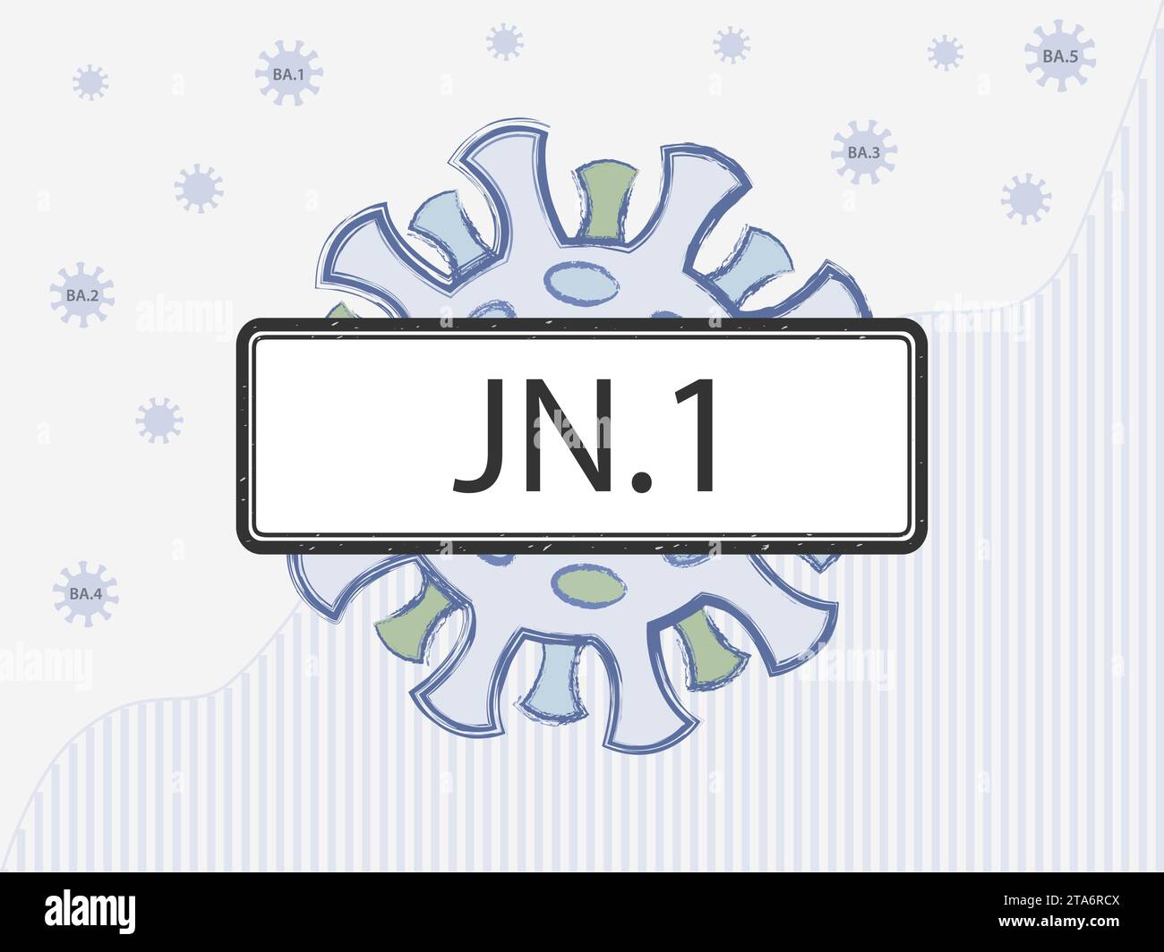 JN.1 in the sign. Coronovirus with spike proteins of a different colors ...