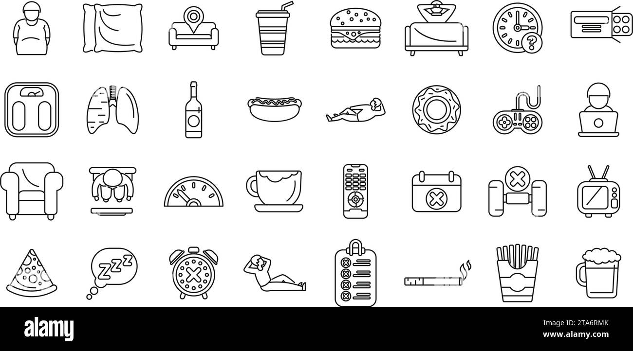 Passive lifestyle icons set outline vector. Smoke tobacco. Person bad ...