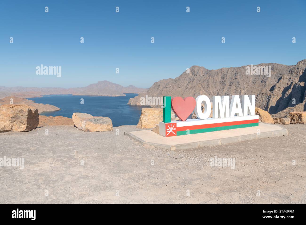 The I love Oman Sign over looking Khor Najd - Khawr Najd lagoon ...