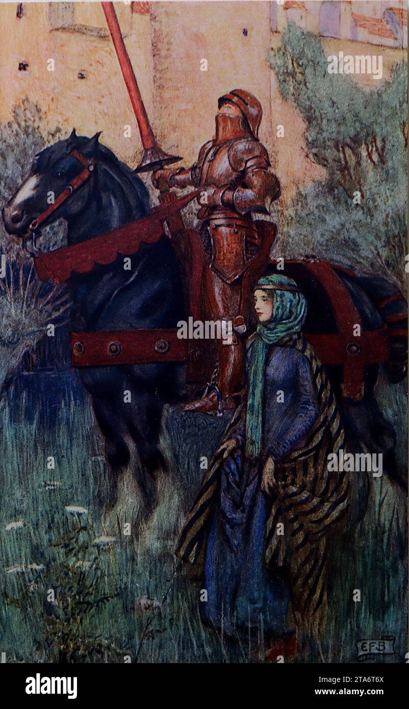 Yniol, a knight on horseback wearing armour and carrying a lance ...