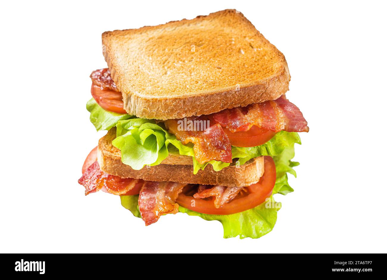 BLT toasted sandwich with bacon, tomato and lettuce. Isolated, white ...
