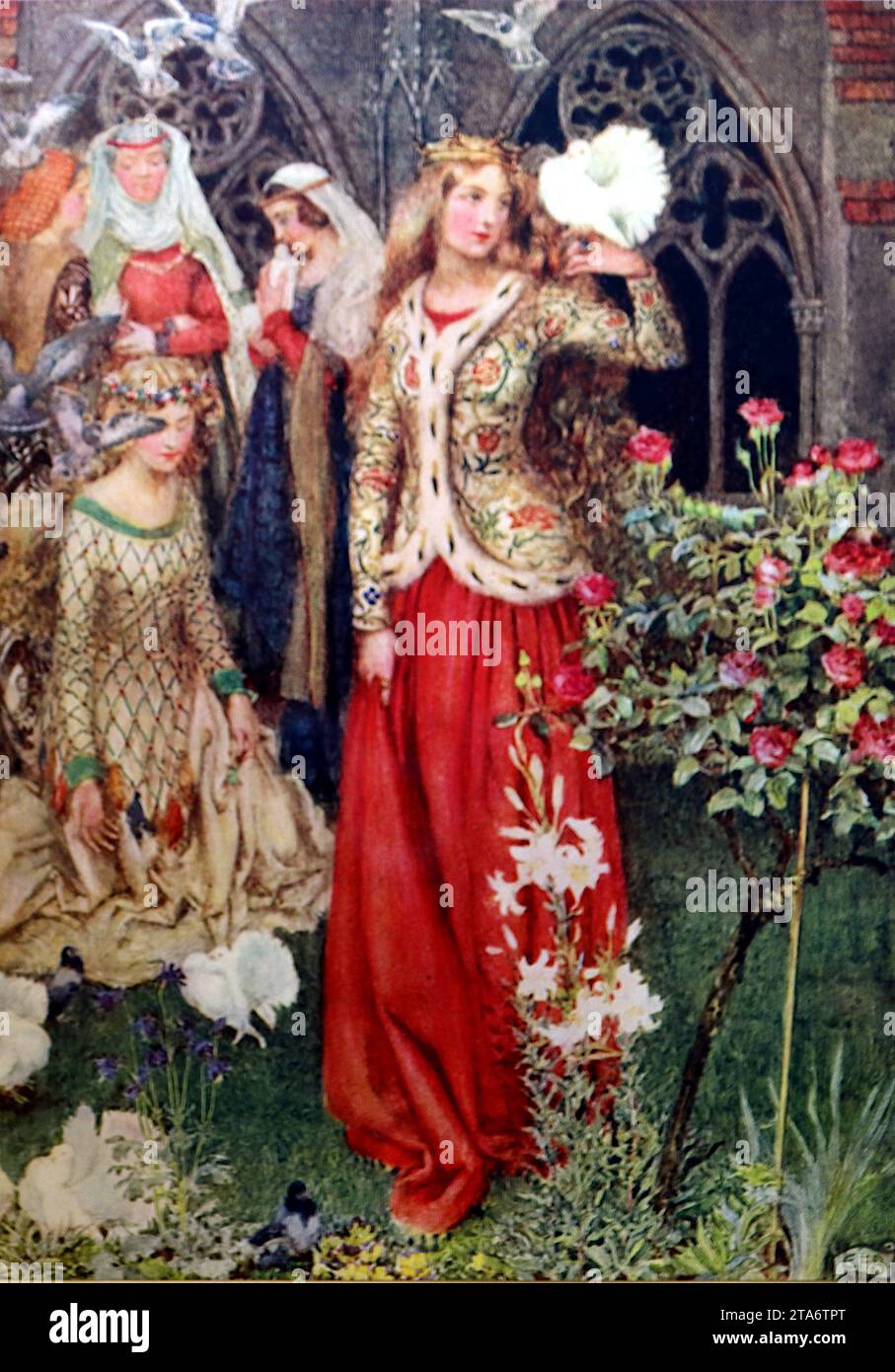 Guinevere: A white dove on her hand. Colour illustration, c1911, by the ...