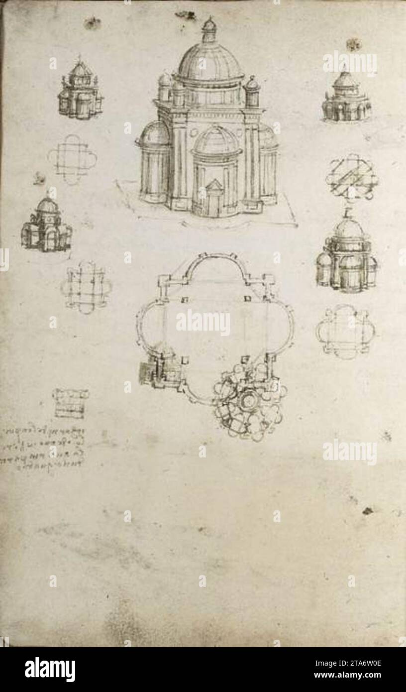 Studies for a Building on a Centralised Plan 1487-90 by Leonardo Da ...