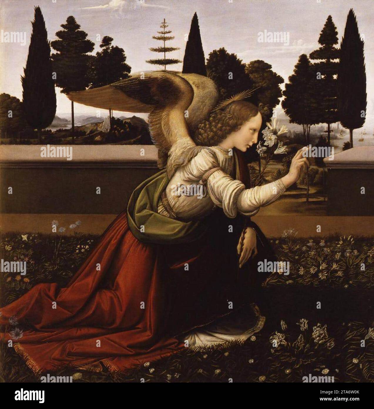 Annunciation (detail) 1472-75 by Leonardo Da Vinci Stock Photo - Alamy