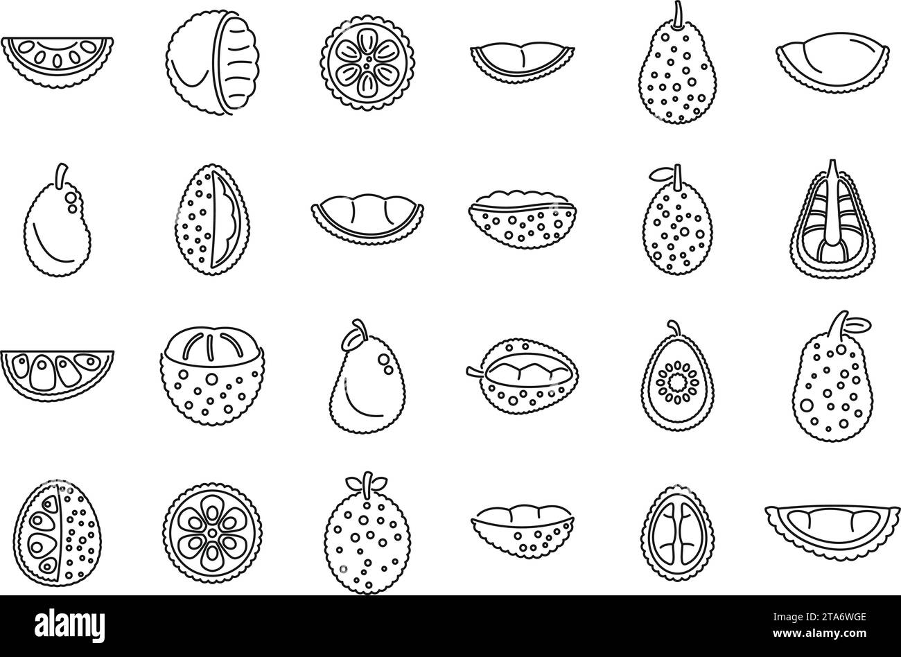 Jackfruit icons set outline vector. Vegan tropical exotic. Meat flavor ...