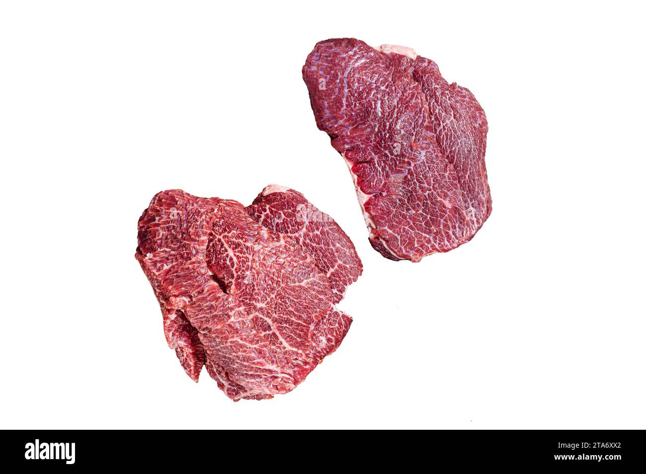 Raw Beef cheeks, fresh veal meat on butcher cleaver. Isolated, white ...