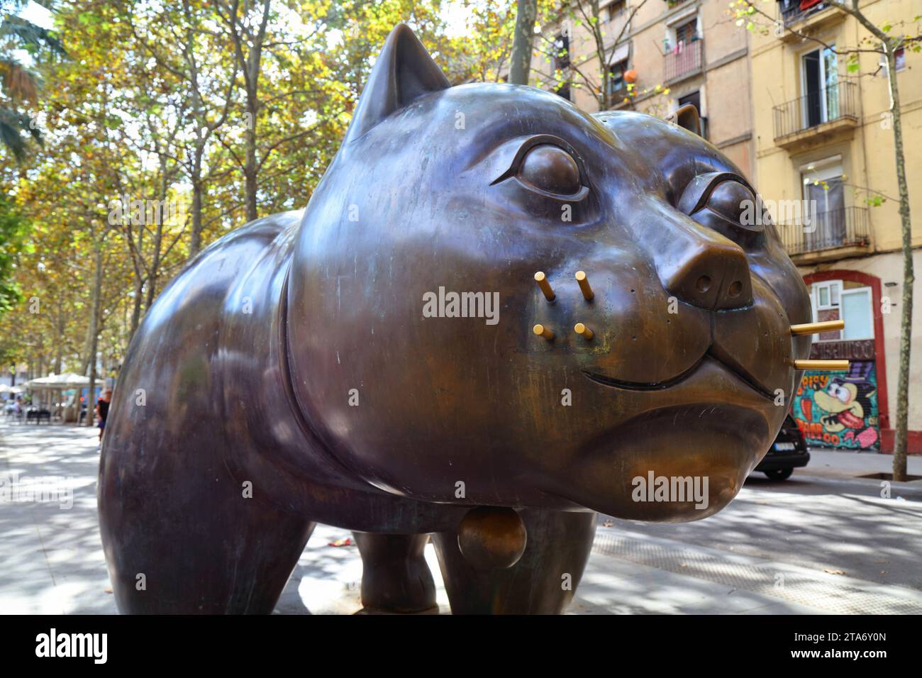 BARCELONA, SPAIN - OCTOBER 8, 2021: Public space cat monument in ...