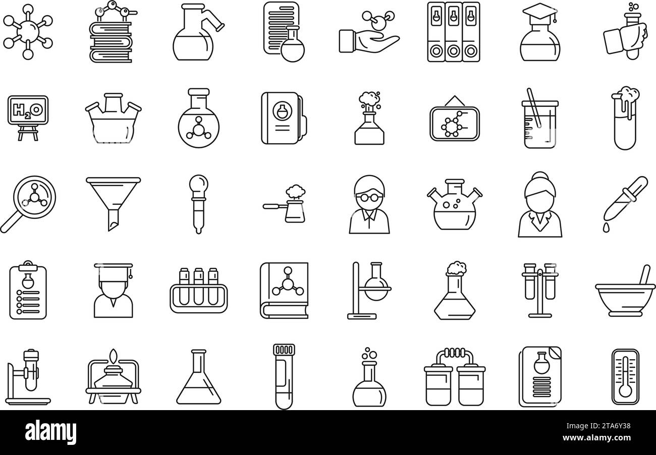 Chemistry teacher icons set outline vector. Woman science. Girl career ...