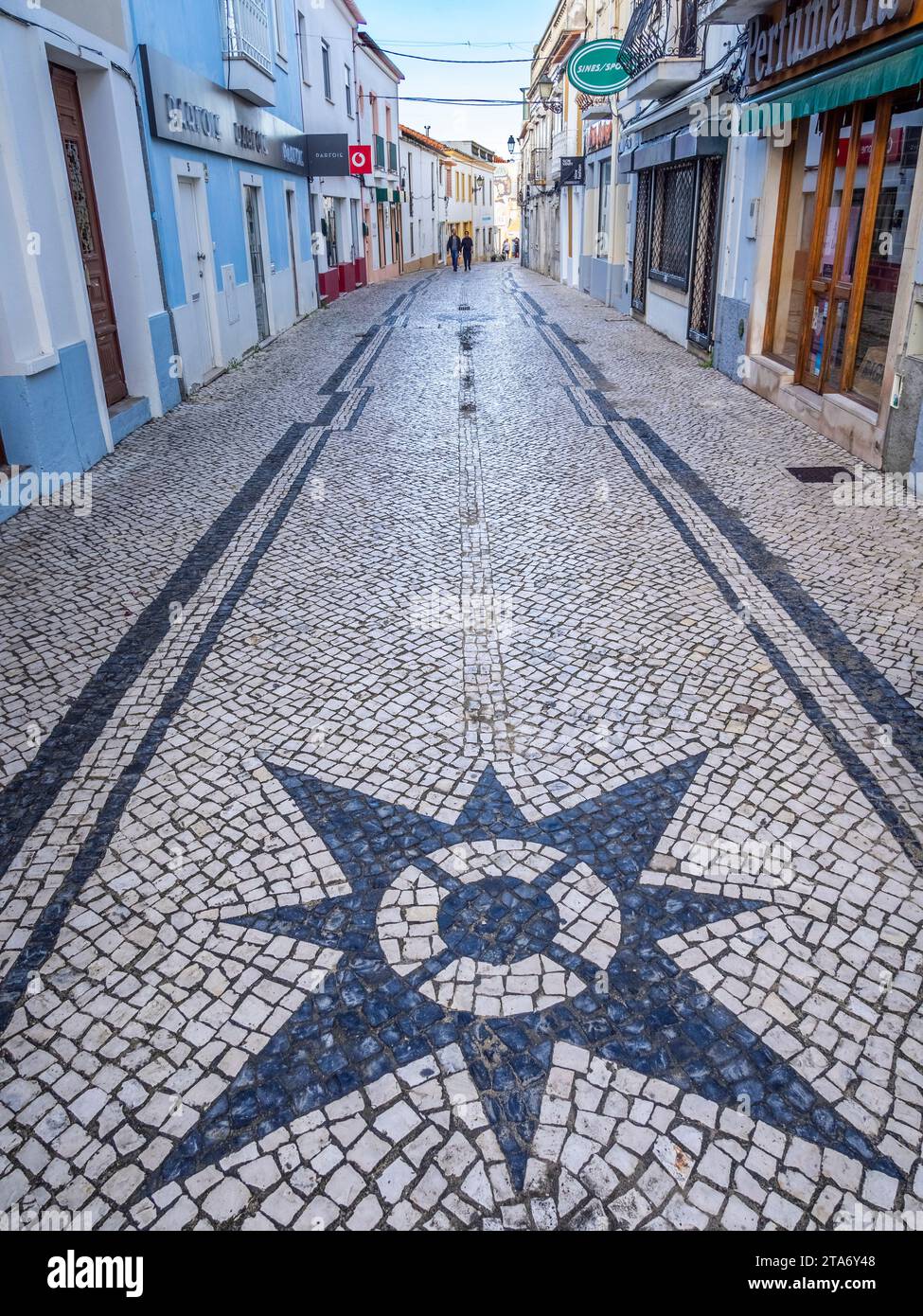 Portuguese tile street in the old section of the city of Sines in the ...