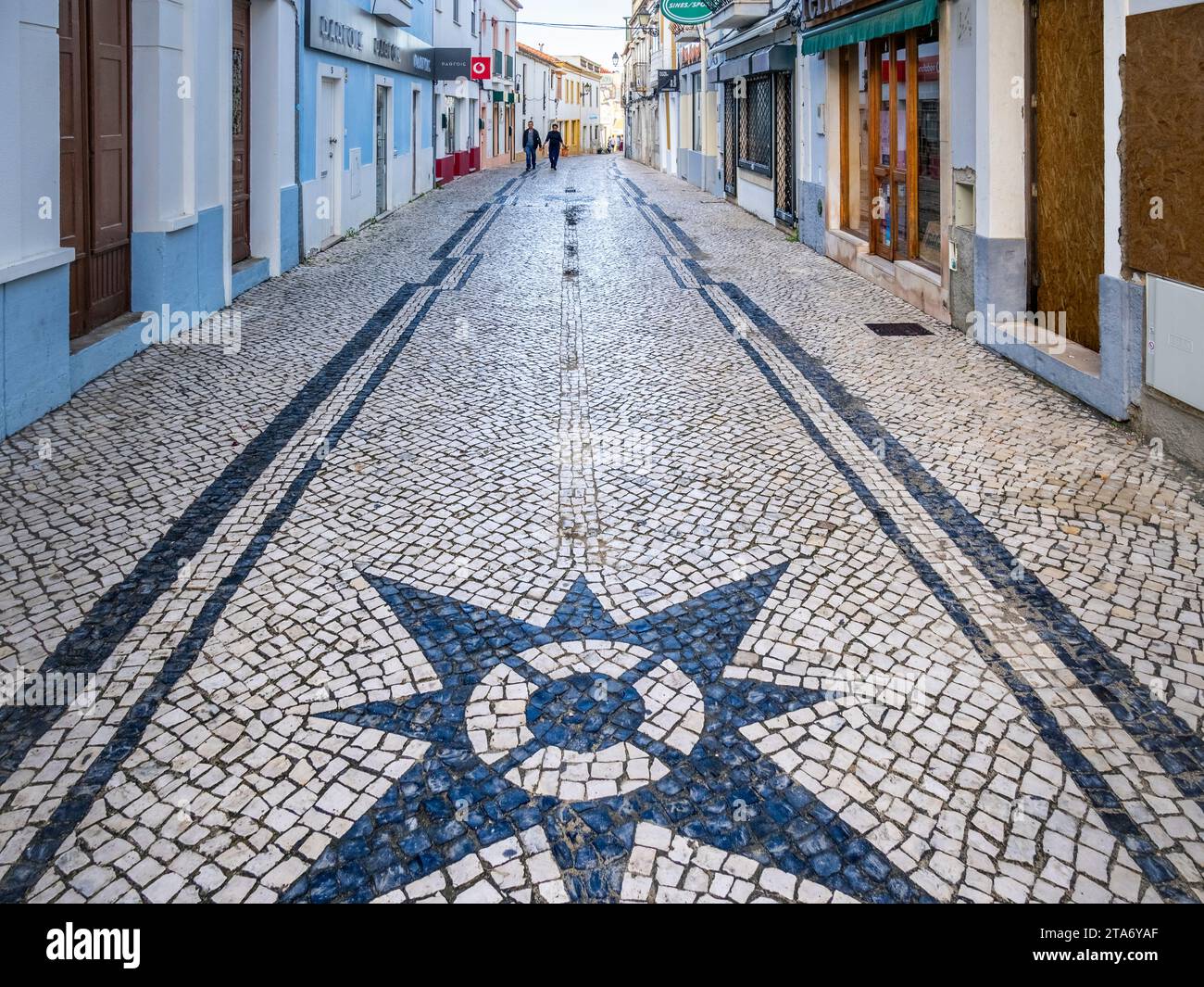Portuguese tile street in the old section of the city of Sines in the ...