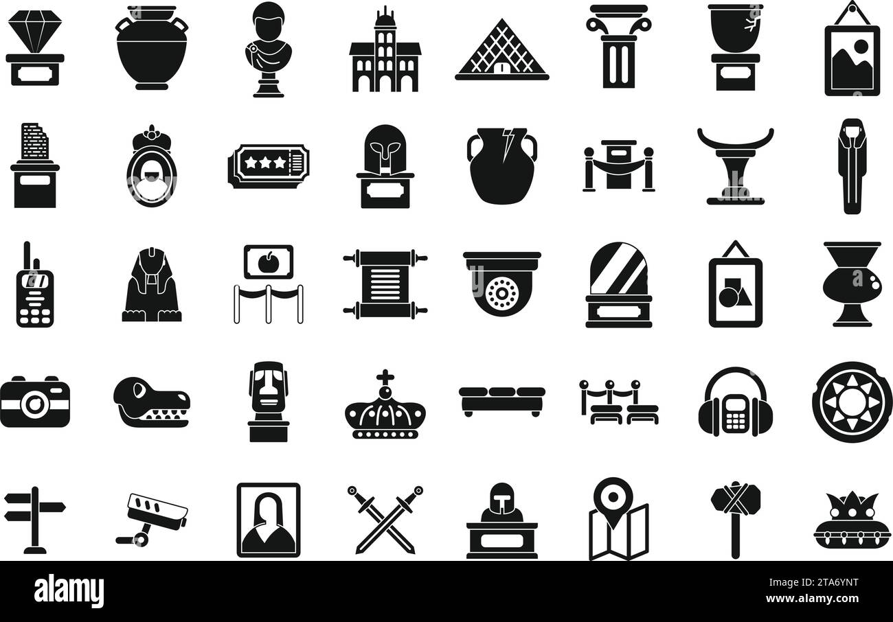 Louvre icons set simple vector. Picture adult ancient. Museum tourism ...