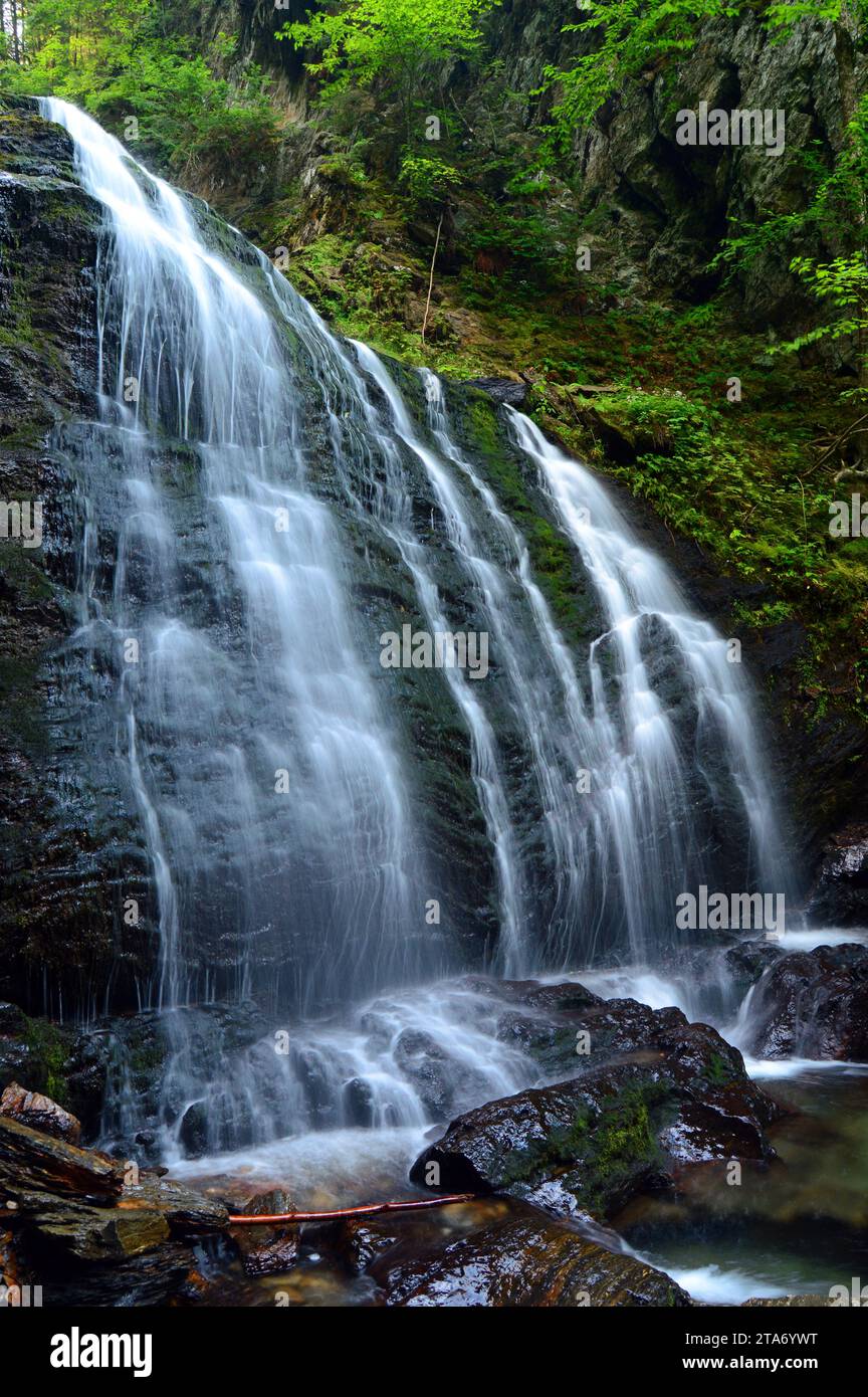 The Moss Glen Falls gracefully cascades over a waterfall ledge in a ...