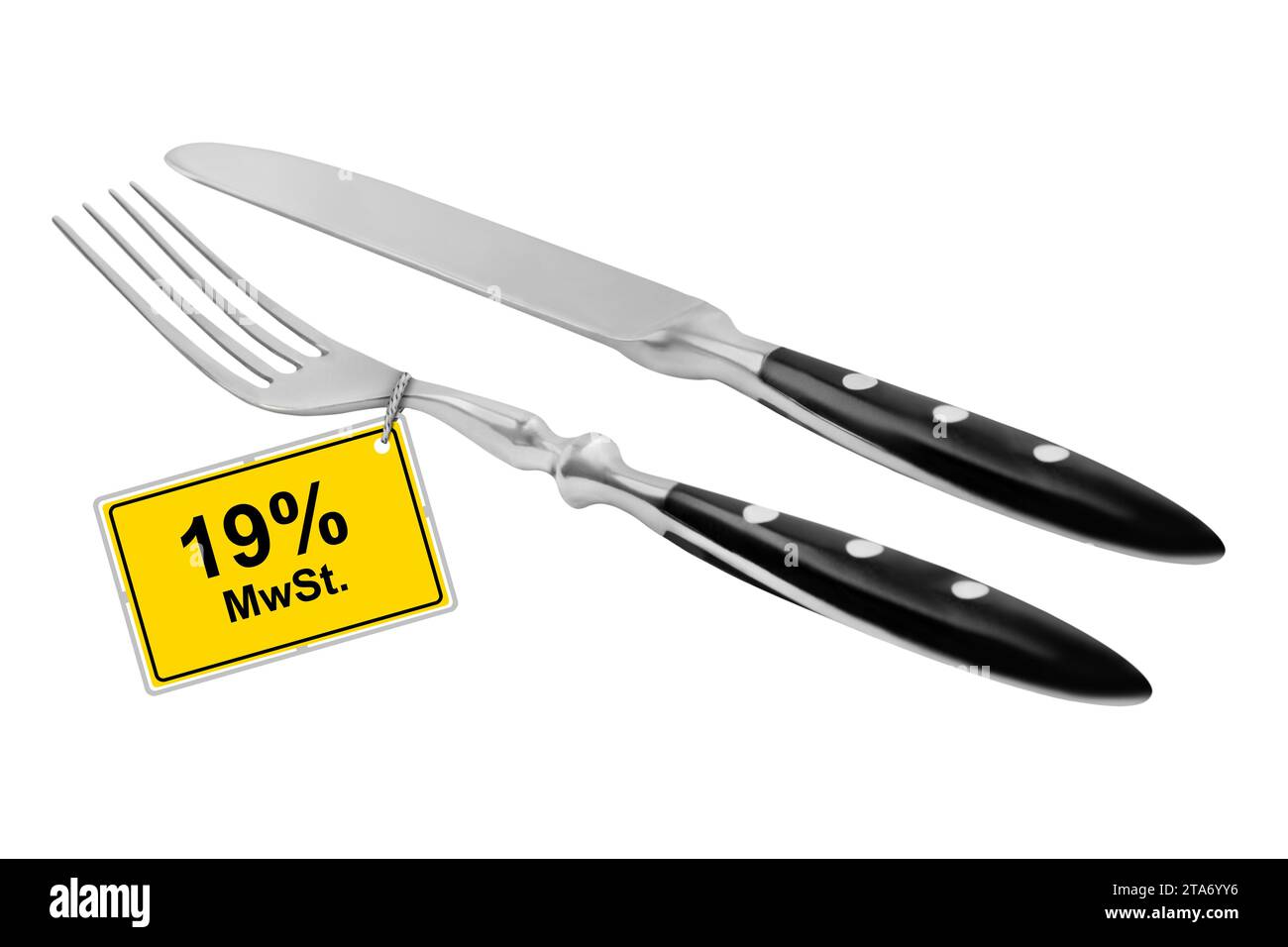 German yellow sign and value-added tax VAT 19 % MWST isolated on white ...