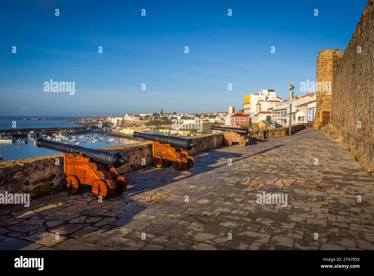 Canons at the Castelo de Sines or Sines Castle in the city of Sines in ...
