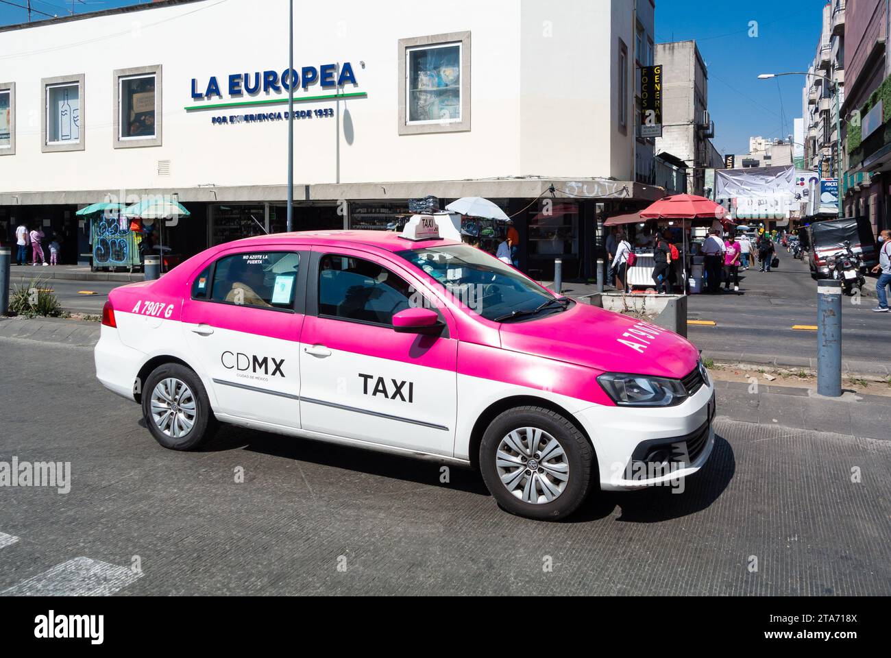 Mexico City, CDMX, Mexico, Pink taxi in the street, Editorial only ...