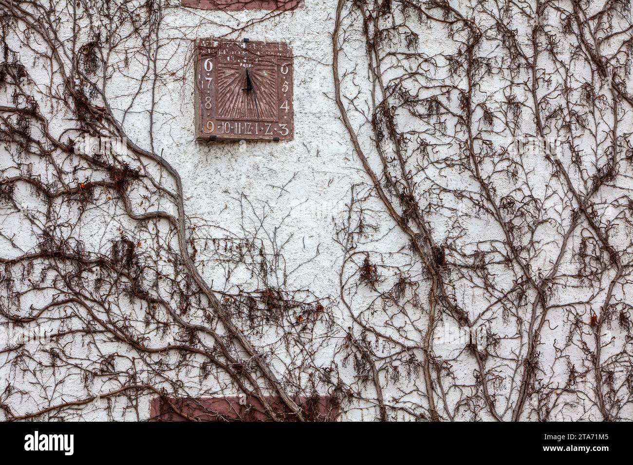 Sundial at the old barn wall, Katlenburg castle, Katlenburg-Lindau ...