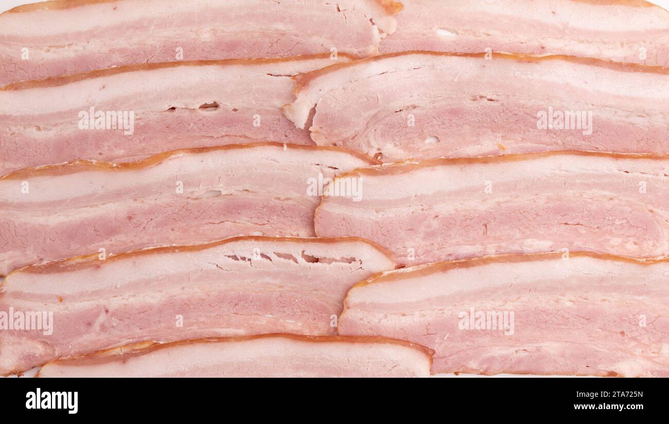 texture of streaky brisket slices, raw smoked bacon isolated, fresh ...