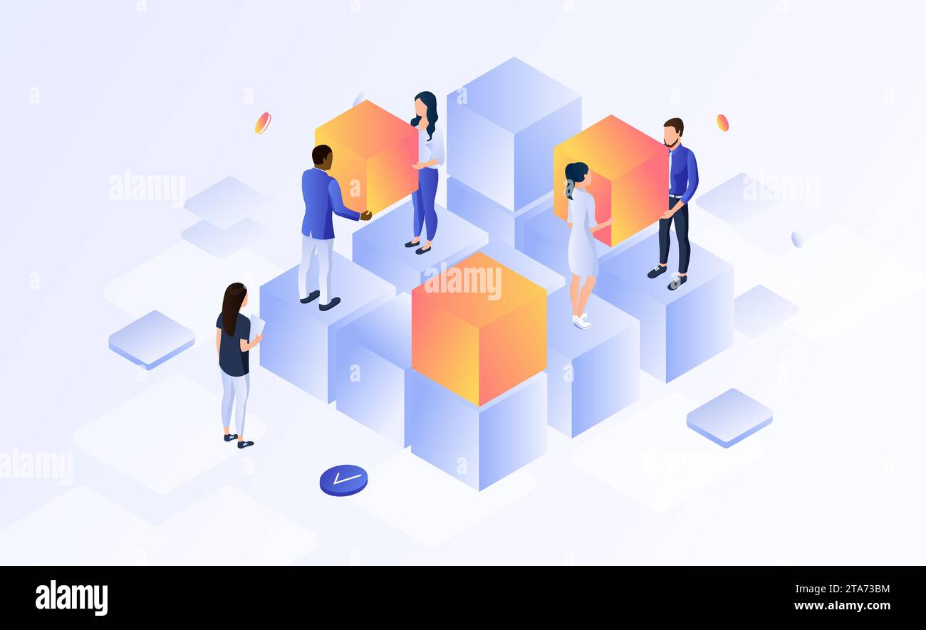 Teamwork concept. Employees solve problems. Creative work. Successful performance process ...