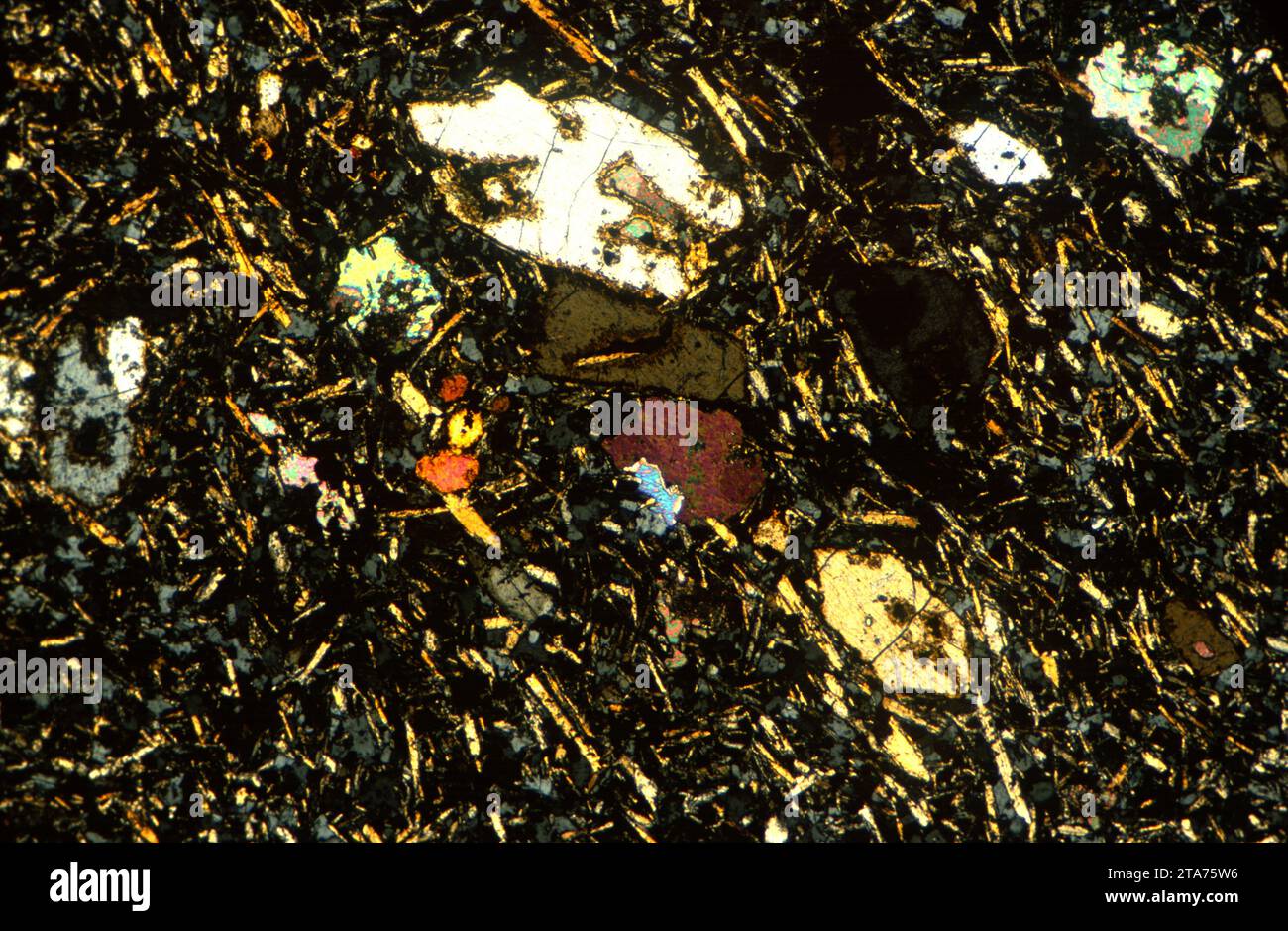Basalt is an igneous extrusive rock. Photomicrograph, thin section ...
