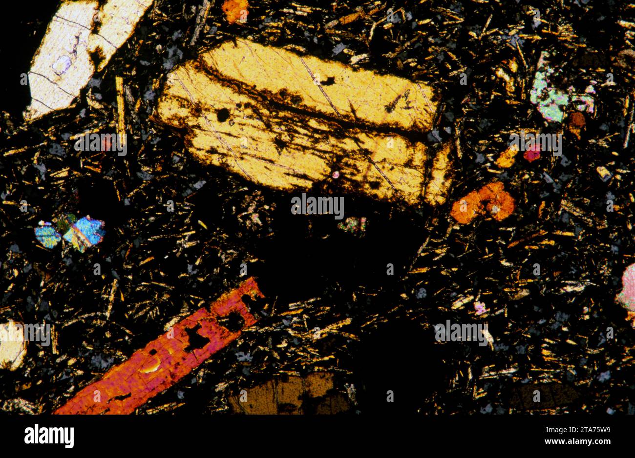 Basalt is an igneous extrusive rock. Photomicrograph, thin section ...