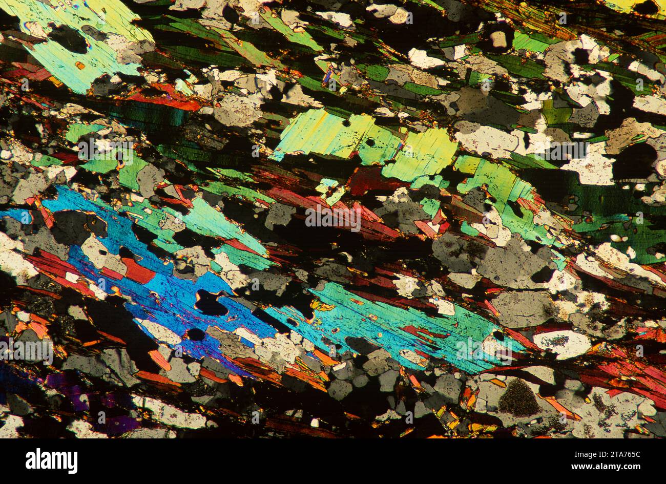 Schist is a metamorphic rock formed by mudstone. Photomicrograph, thin ...