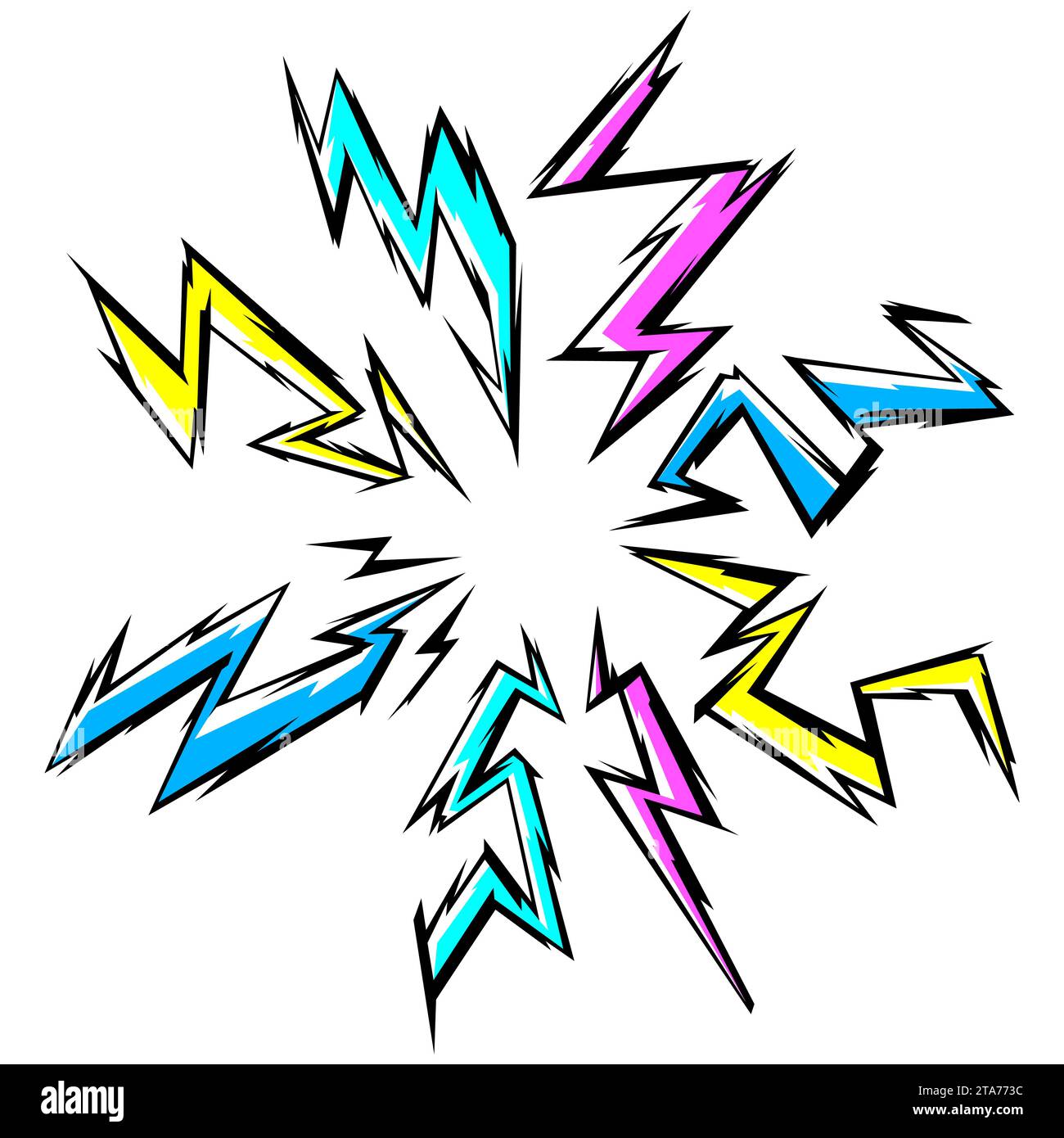 Background with cartoon lightnings. Grunge graffiti stylized image of ...