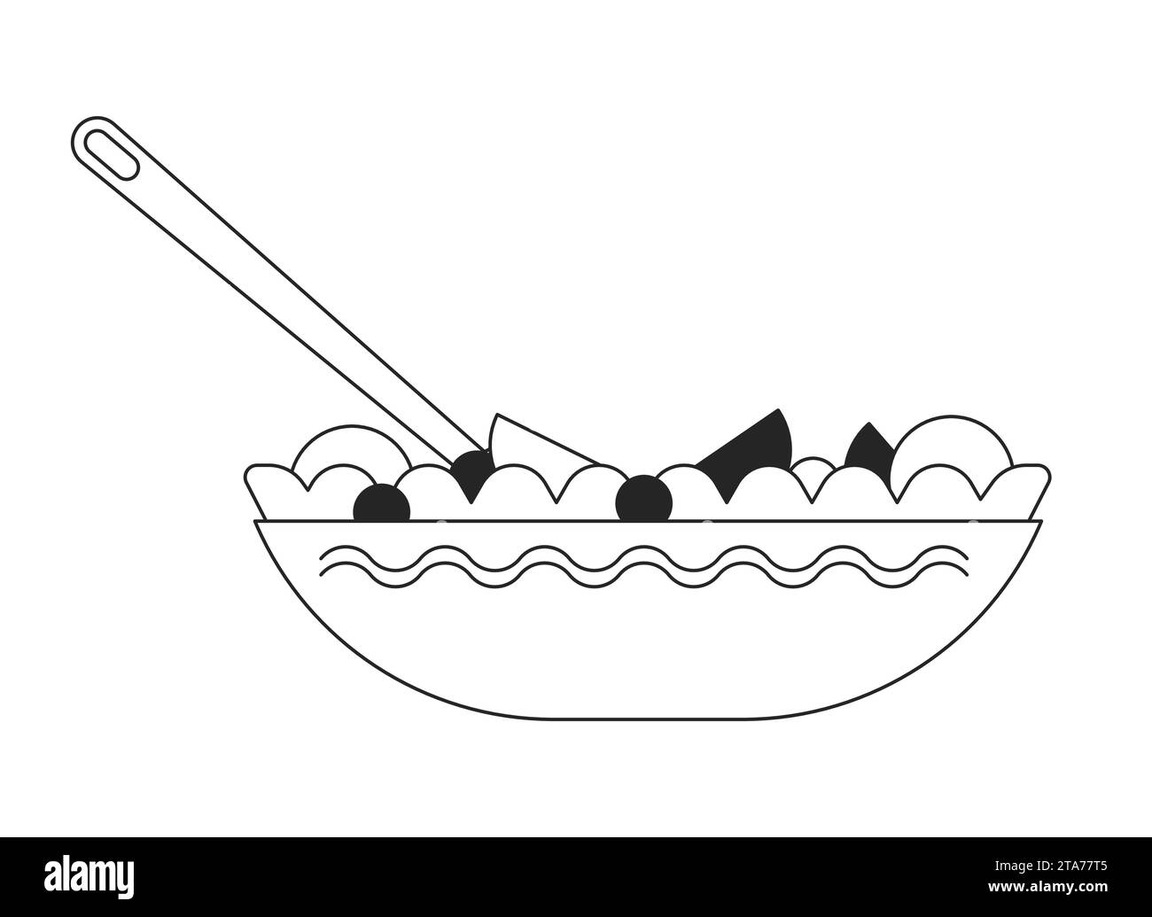Salad bowl with fork black and white 2D line cartoon object Stock ...
