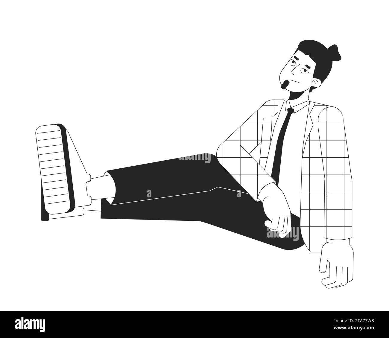 Office worker sitting high power pose black and white 2D line cartoon character Stock Vector ...