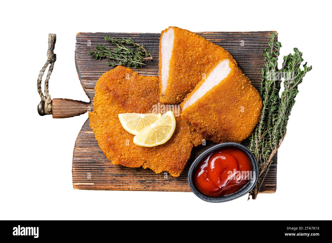 Viennese veal escalope, fried meat Schnitzel steak. Isolated, white ...