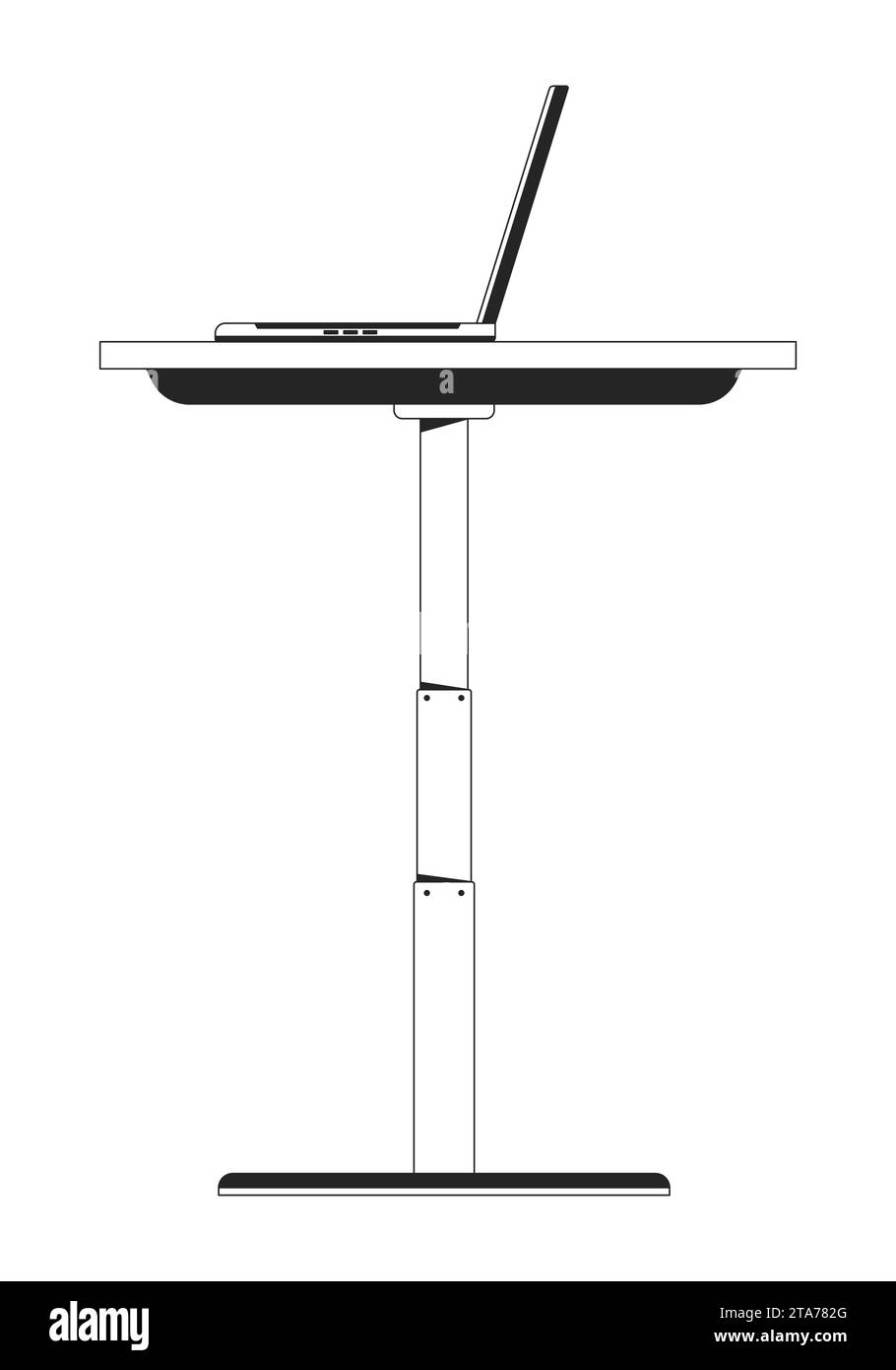 Stand up workstation desk with laptop black and white 2D line cartoon ...