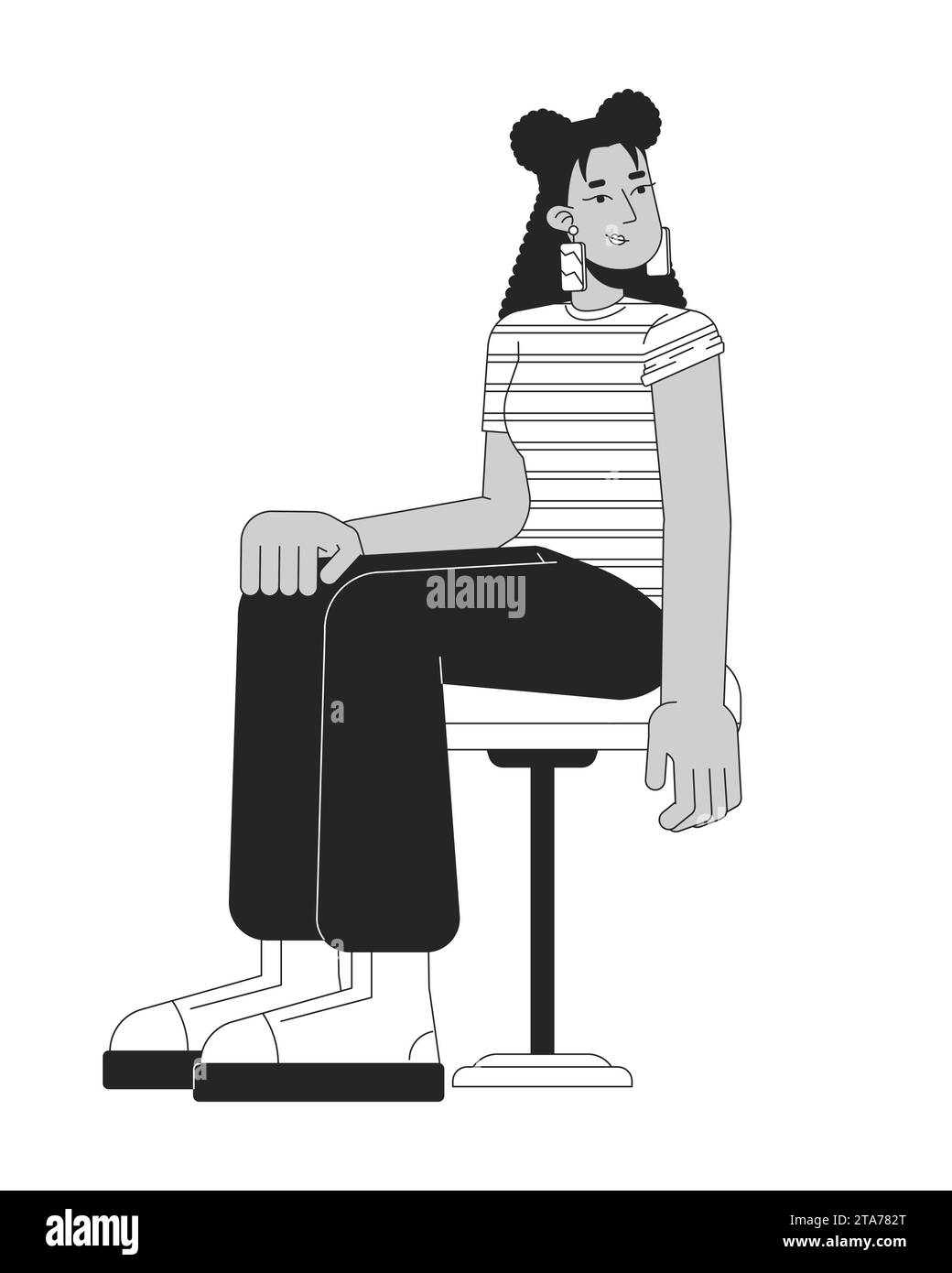 Hispanic Young Woman Sitting Ready For Vaccine Black And White 2d Line