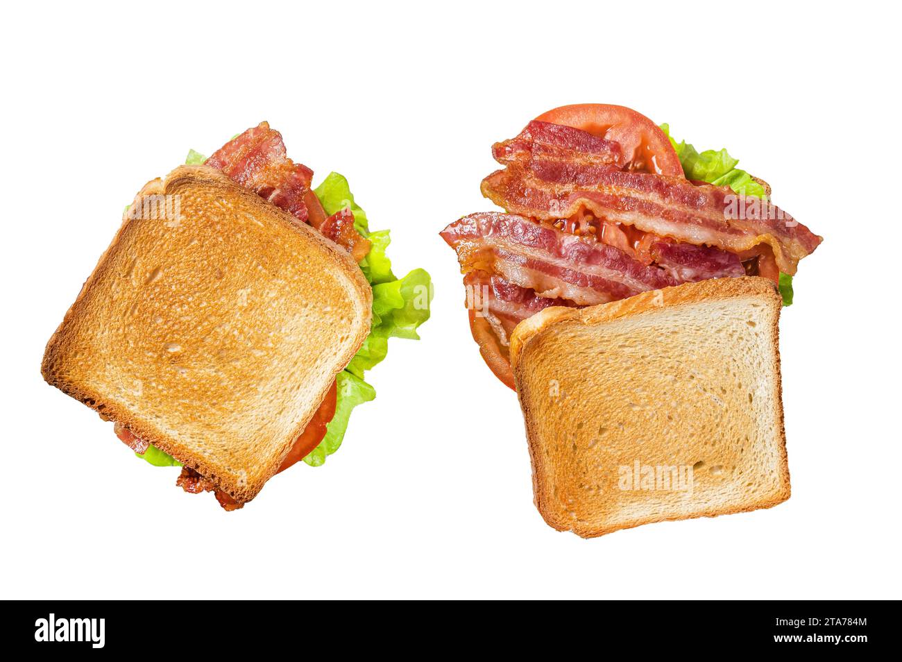 BLT toasted sandwich with bacon, tomato and lettuce. Isolated, white ...