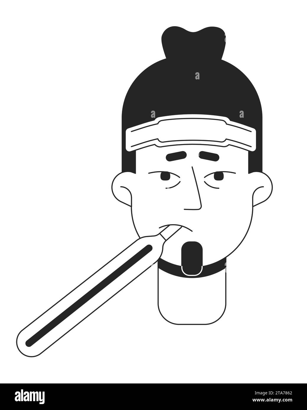 Caucasian bearded man getting sick black and white 2D vector avatar ...