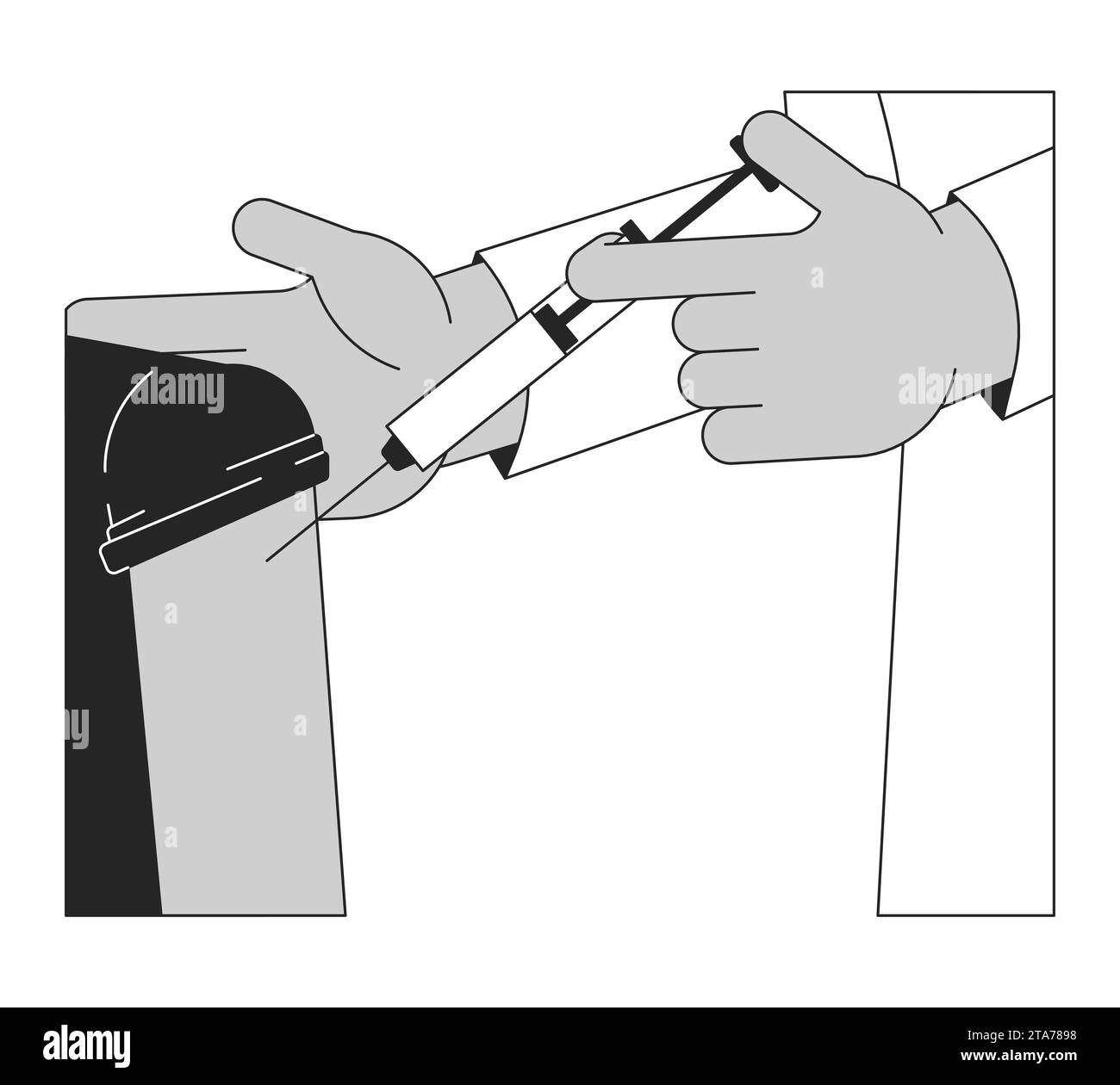 Get your flu shot black and white 2D line cartoon hands closeup Stock ...