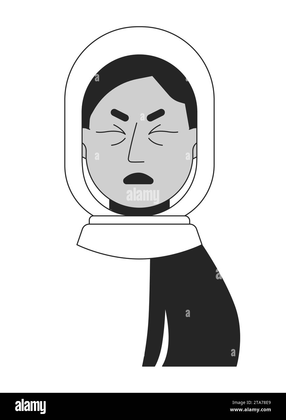 Muslim hijab woman winced in pain black and white 2D vector avatar ...