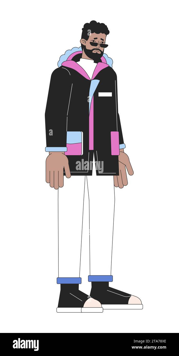 African american man sad wearing winter outerwear 2D linear cartoon character Stock Vector Image ...