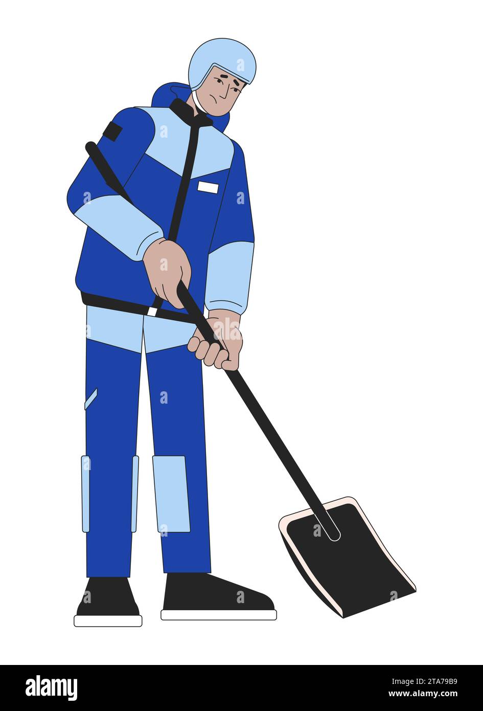 Snow mountain rescuer shoveling out 2D linear cartoon character Stock ...