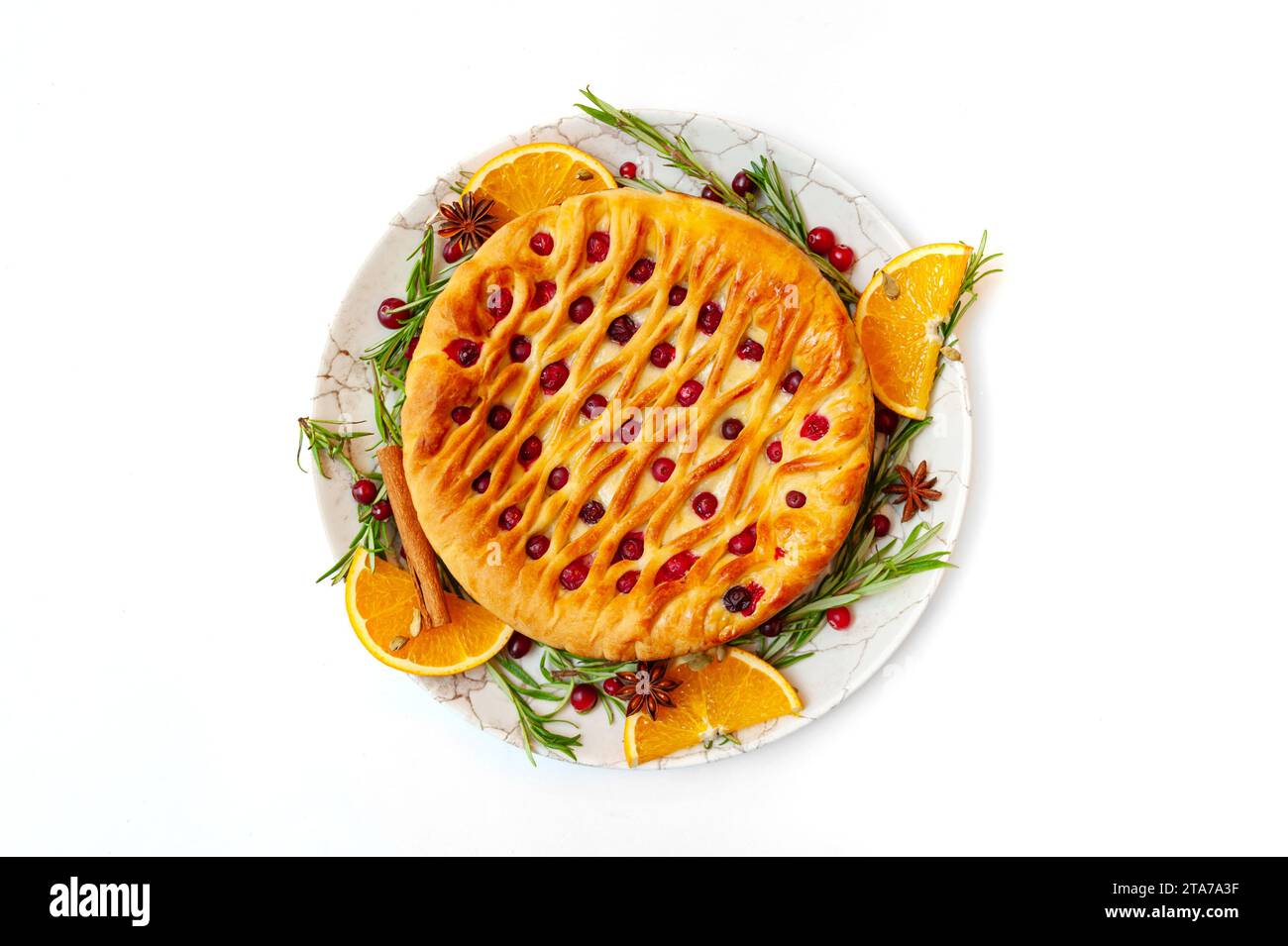 Traditional Christmas or New Year's pie. Homemade cake isolated. High ...