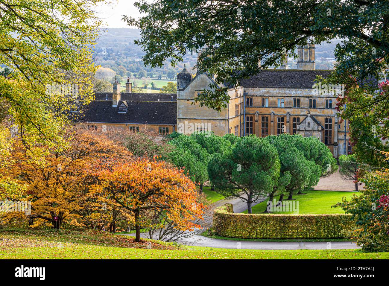 Late 19th century Batsford Park Manor House and autumn colours at ...