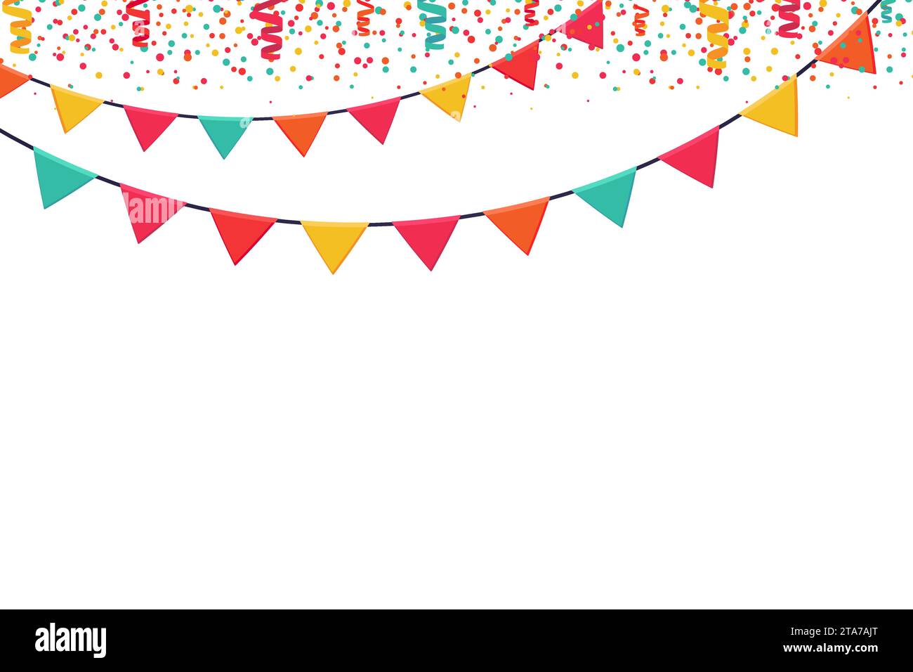 Garland of colored flags and confetti horizontal banner. Carnival ...