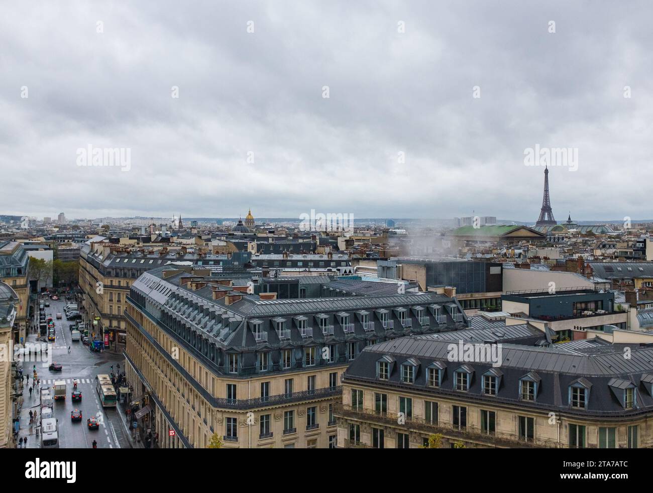Paris, France, 2023. Looking down the rue Scribe, with a panorama of ...