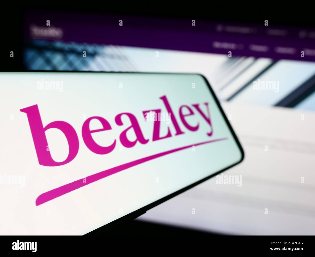 Mobile phone with logo of British insurance company Beazley plc in ...