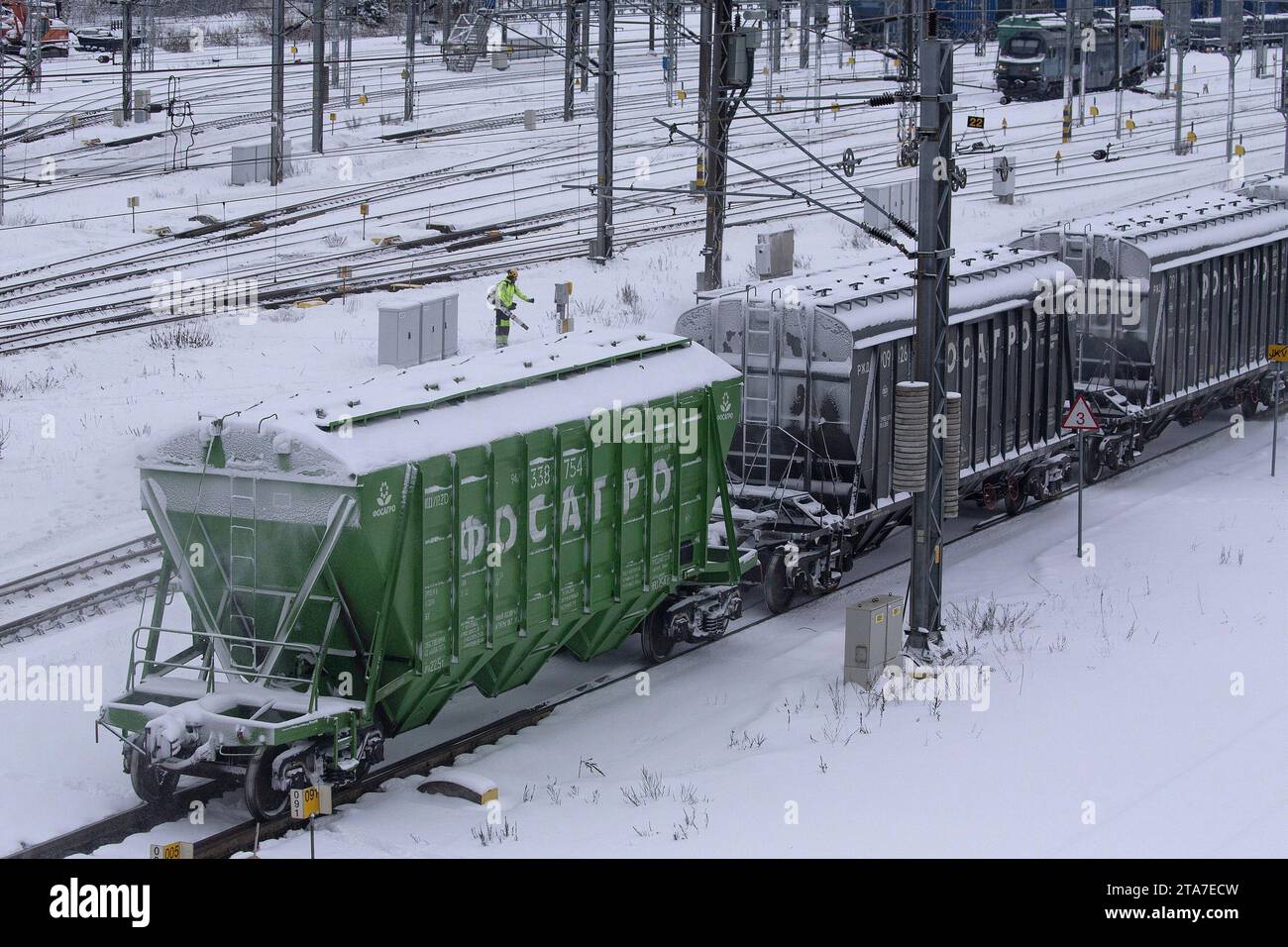 Russian freight cars are seen at the Vainikkala rail yard in ...