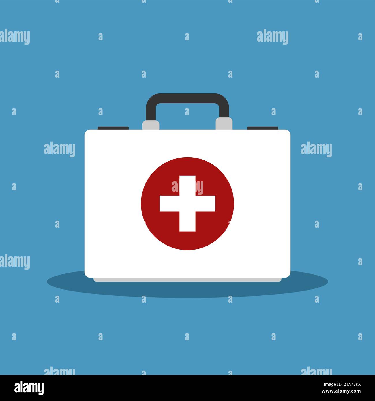 White first aid kit isolated on blue background. Health, help and ...