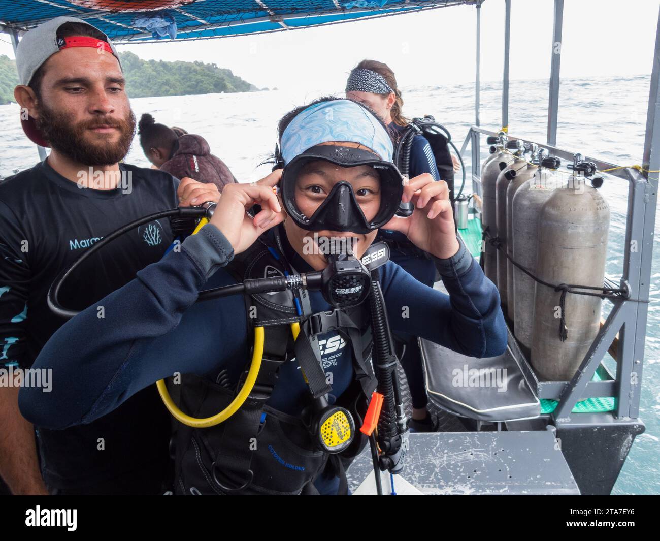 Female diver ready to dive in Costa Rican waters Stock Photo - Alamy