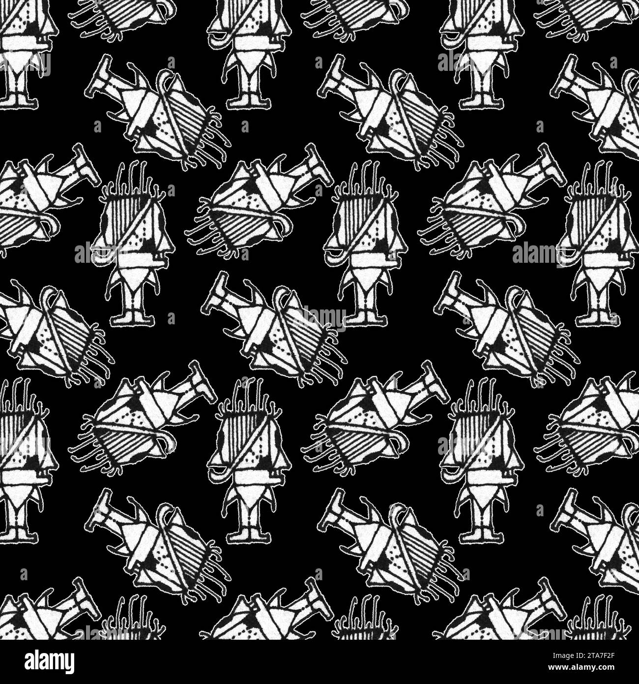 Fantasy alien robot black and white drawing motif pattern Stock Photo ...