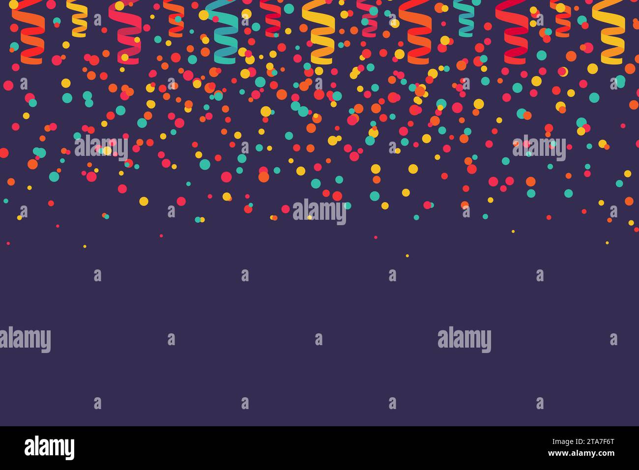 Colored confetti on purple. Horizontal placement of elements. Festive ...