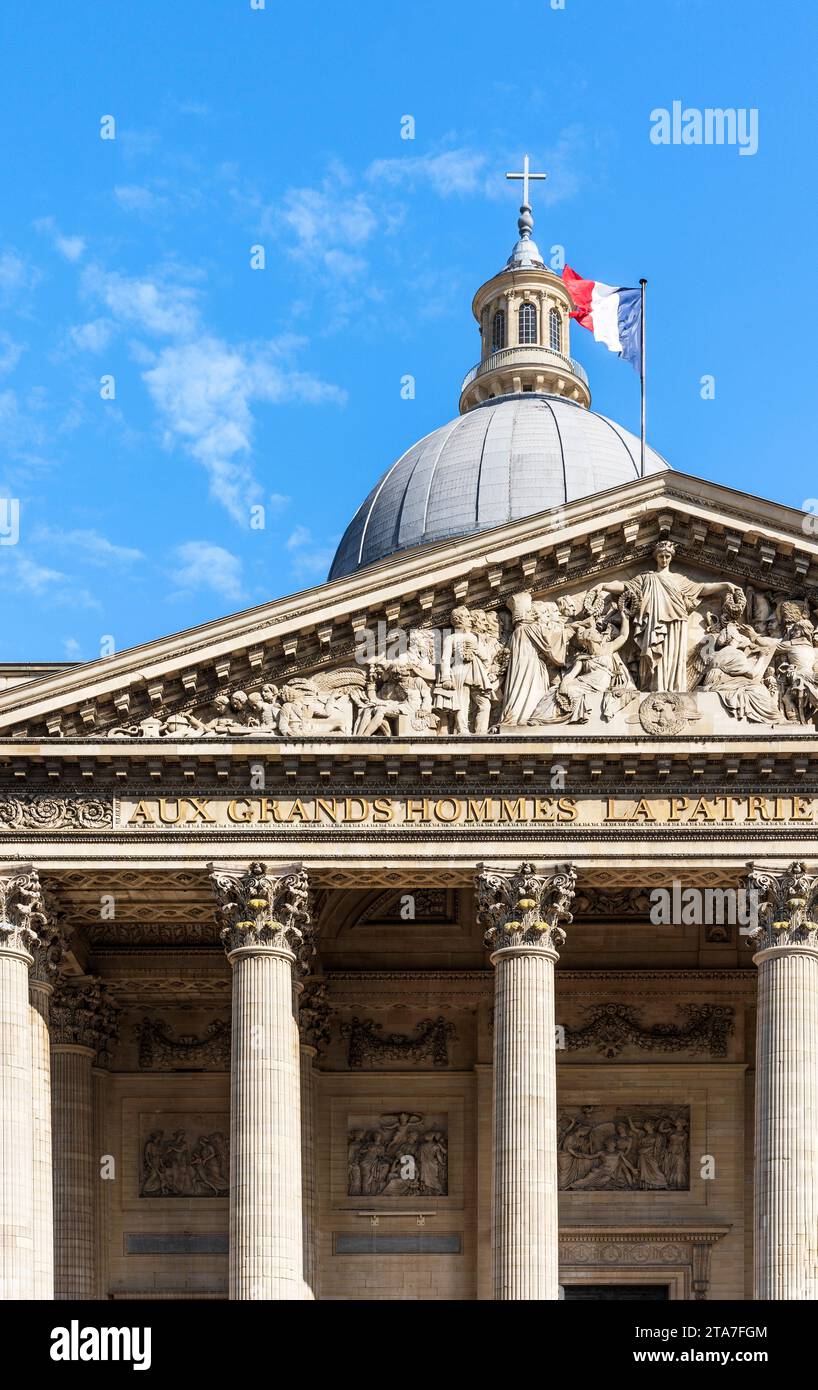 A detail of the façade of the Pantheon, built in 18th century, where ...