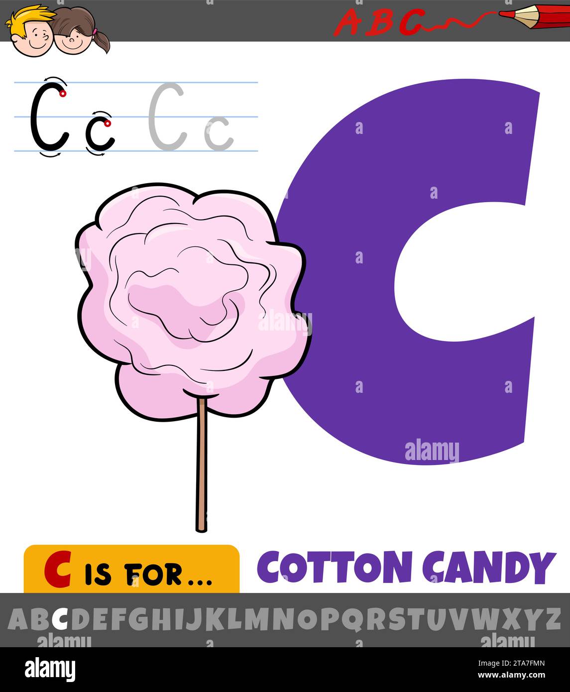 Educational cartoon illustration of letter C from alphabet with cotton ...