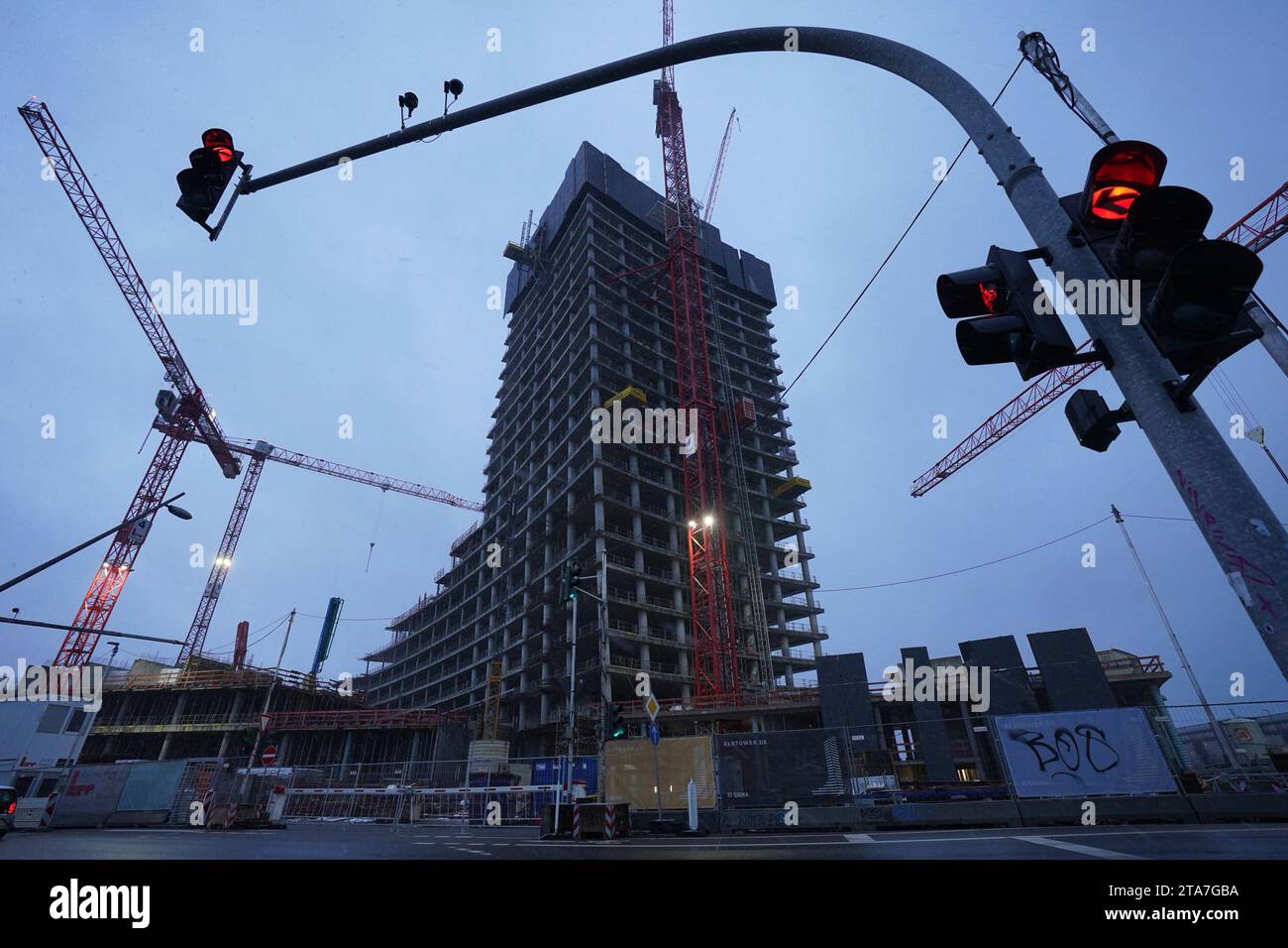 Hamburg, Germany. 29th Nov, 2023. View of the construction site of the Elbtower at the ...